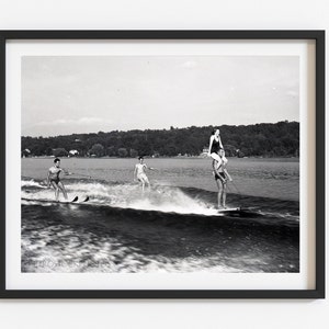 Lake House Wall Art, Vintage Water Ski Photo Print, Black and White ...