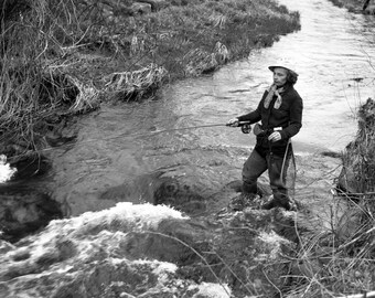 Vintage Topless Fly Fishing Lady Black and White Photo Print - Etsy