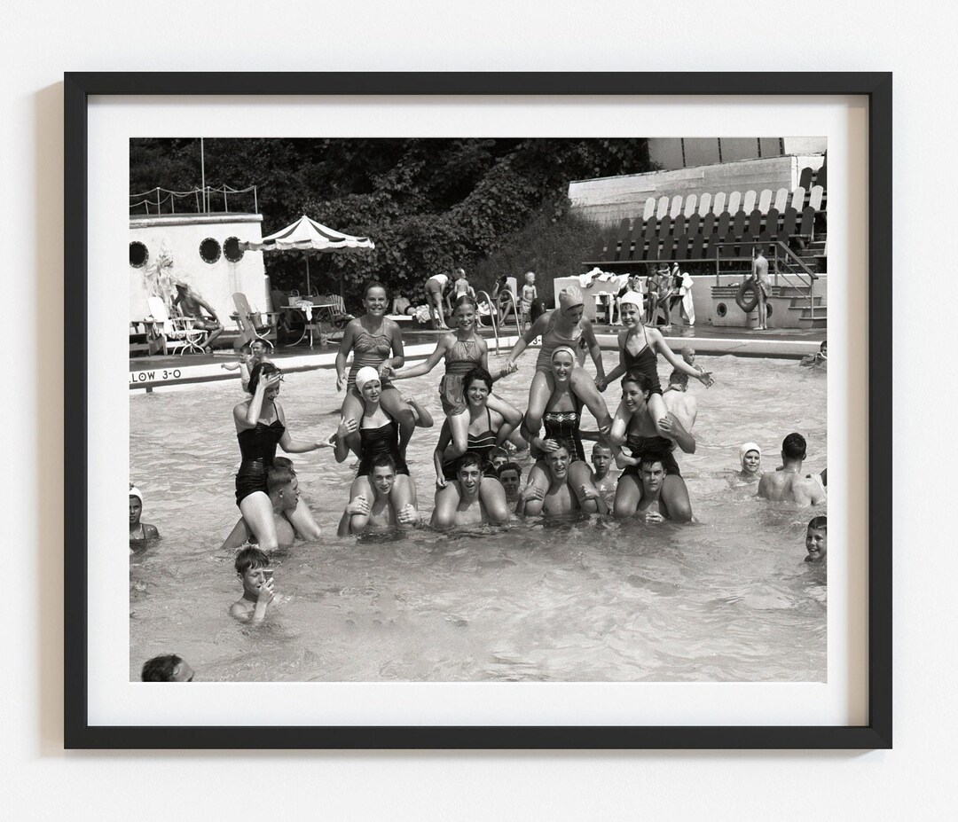 Vintage 1950's Swimming Pool Photo Print: Black and White Summer Art ...