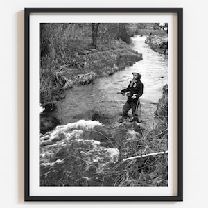 Vintage Topless Fly Fishing Lady Black and White Photo Print - Etsy