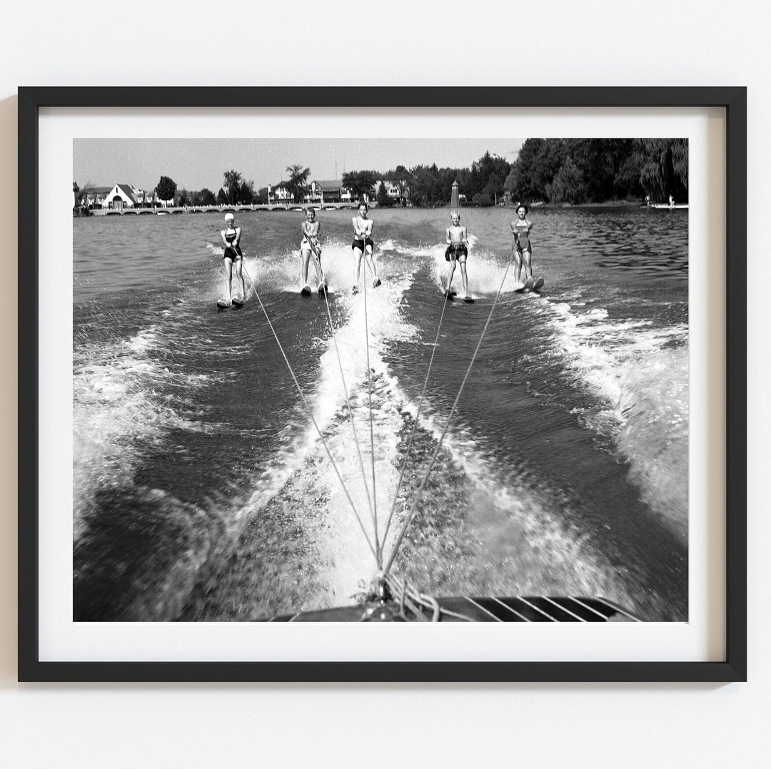 Vintage 1950's Water Skiing Photo Print, Retro Style Lake House Wall ...