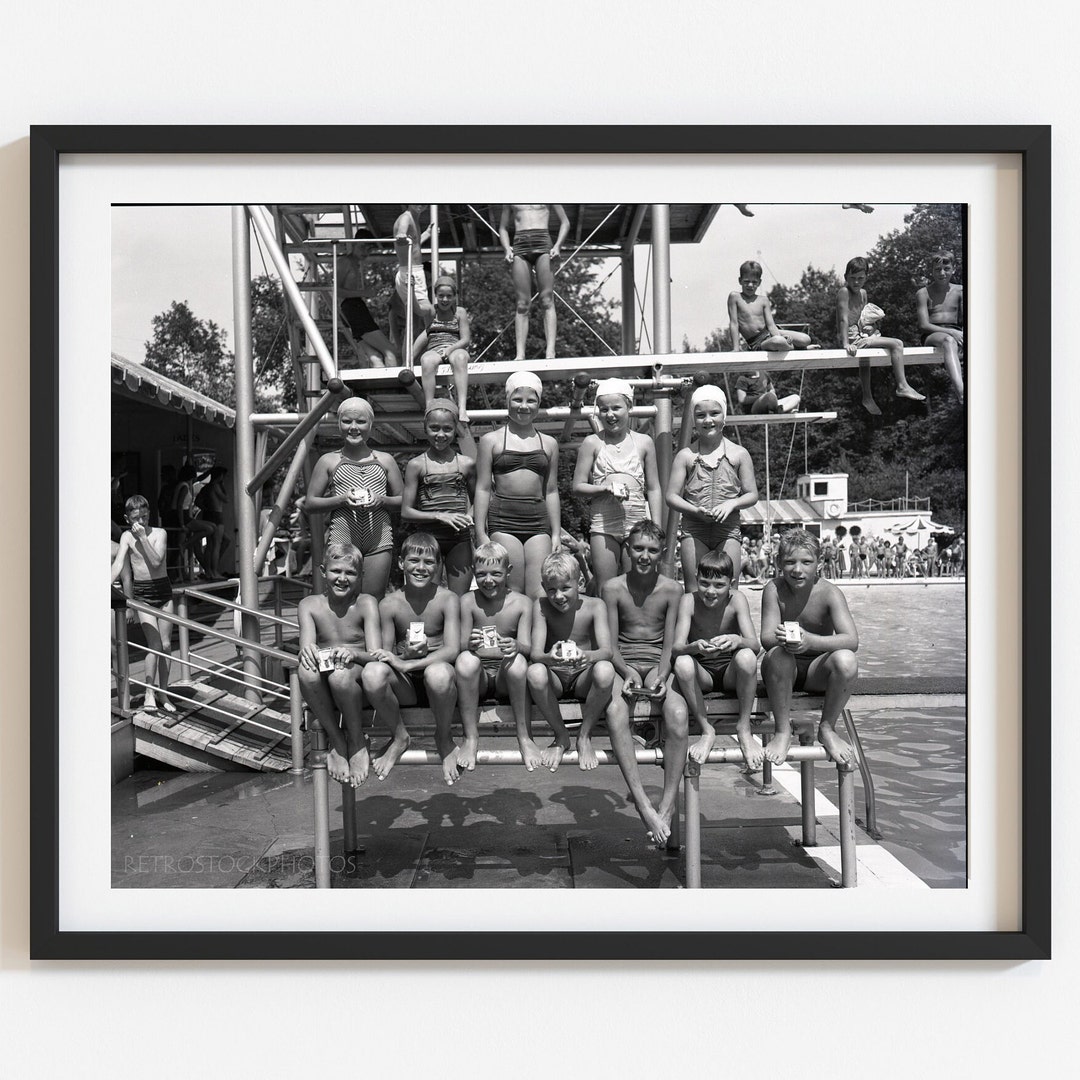 Vintage Swim Team Photo Print: 1950s Black and White Summer Art - Etsy