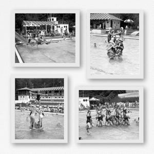 Vintage 1950s Swimming Pool Photos: Black White Retro Summer Wall Art ...
