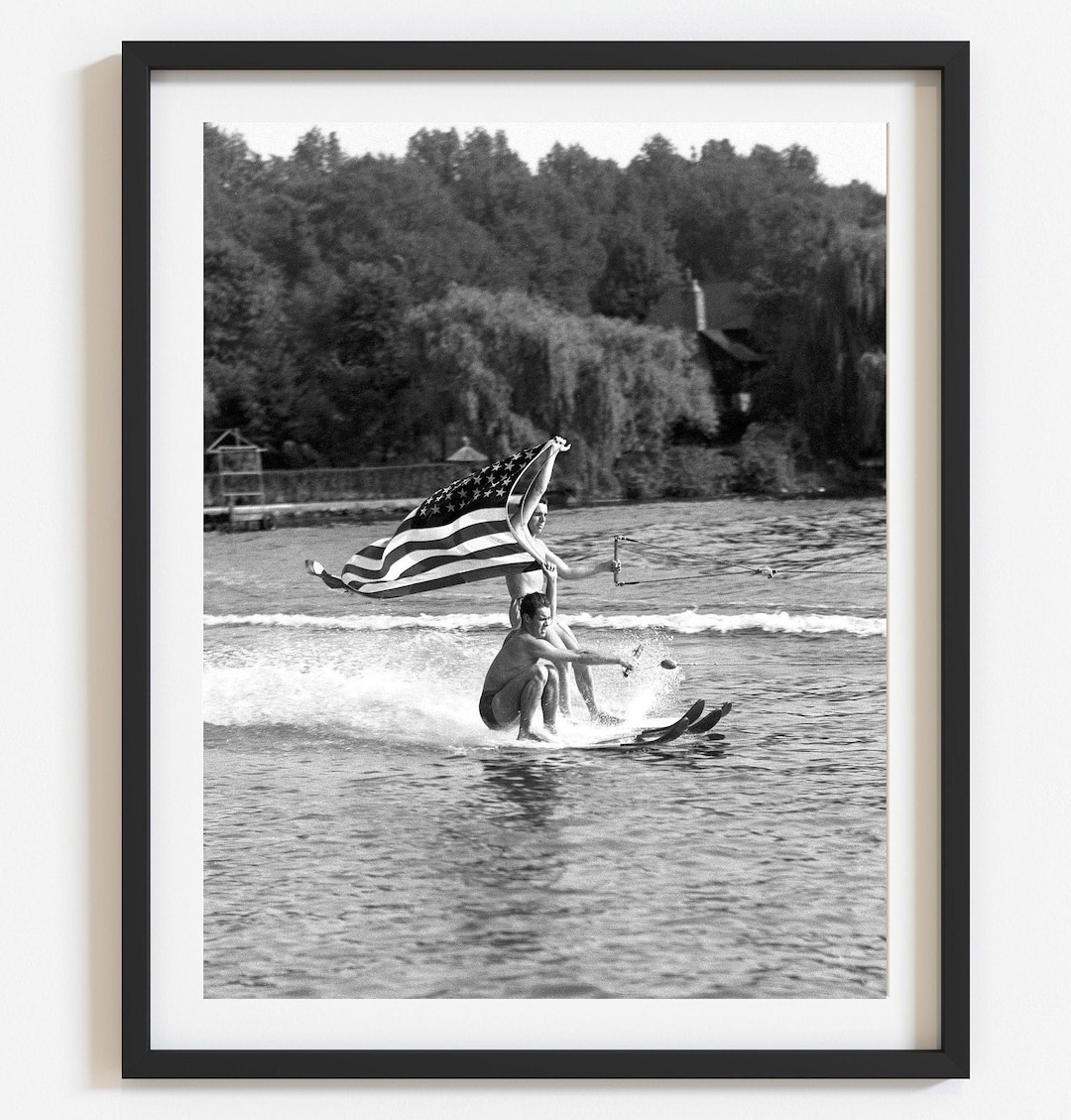 Lake Art, Vintage Water Skiing Photo, Black and White Custom Print ...