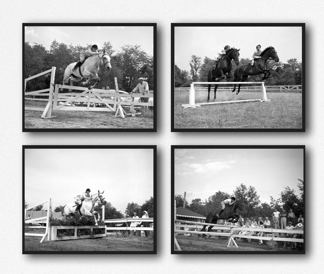 1950's Show Jumping Photos, Set of 4 Black and White Prints, Select ...