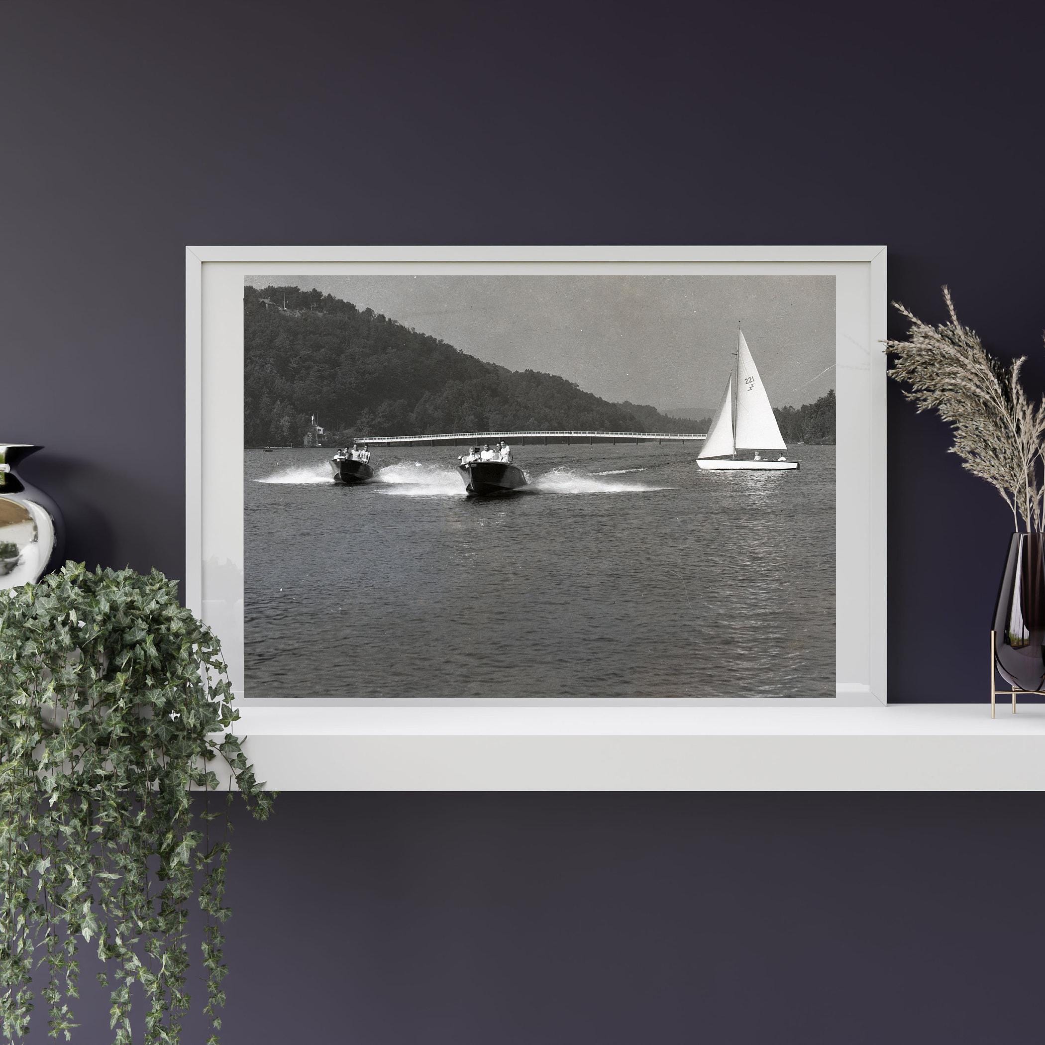 Vintage Motorboat Photo Print: 1940s Lake House Wall Art - Etsy