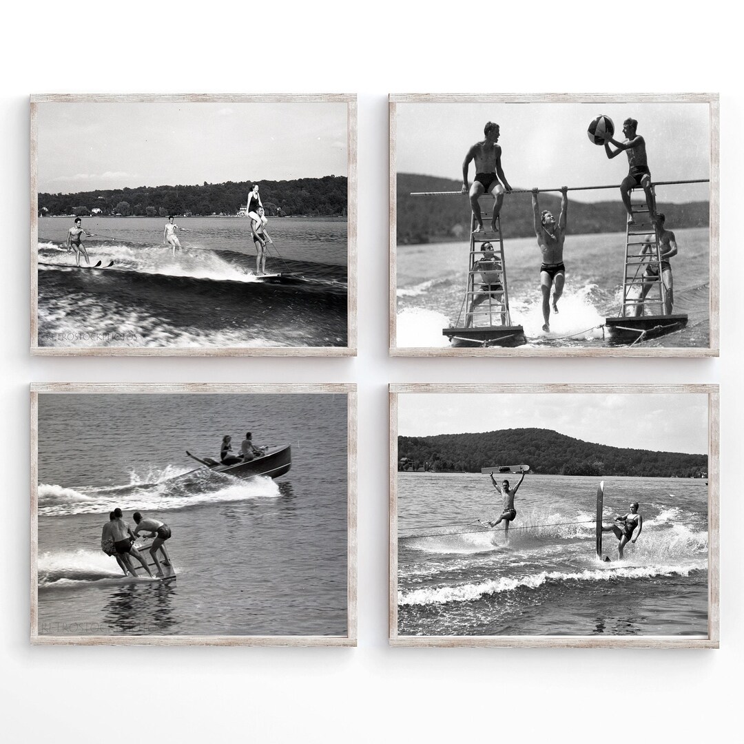 Set of 4 Prints, Vintage Waterski Photos, Lake House Wall Art, Custom ...