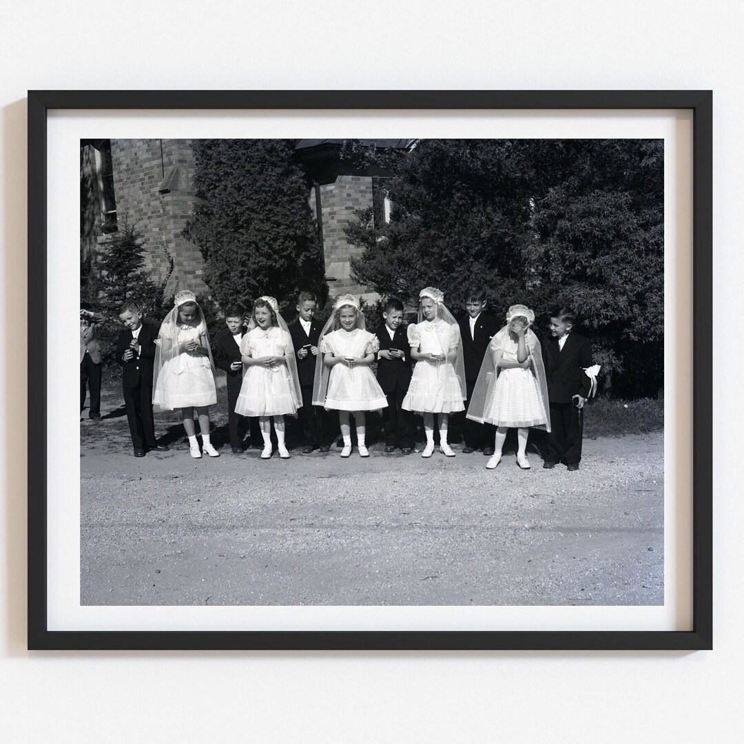 Vintage First Communion Photo Print: Funny Black and White Ceremony ...