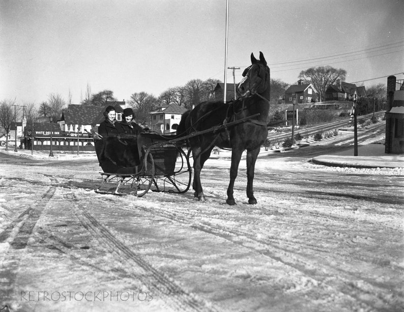 Vintage 1930s Horse-drawn Sleigh Photo Print - Black and White Custom ...