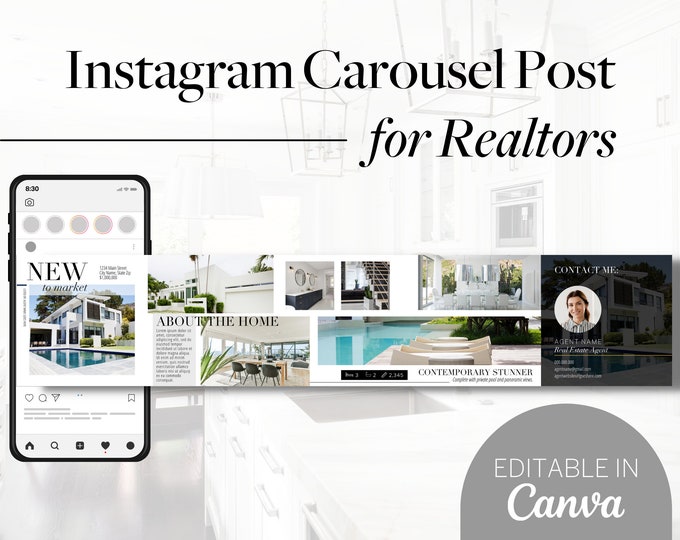 Real Estate Instagram Carousel Template • Canva Real Estate Templates ...