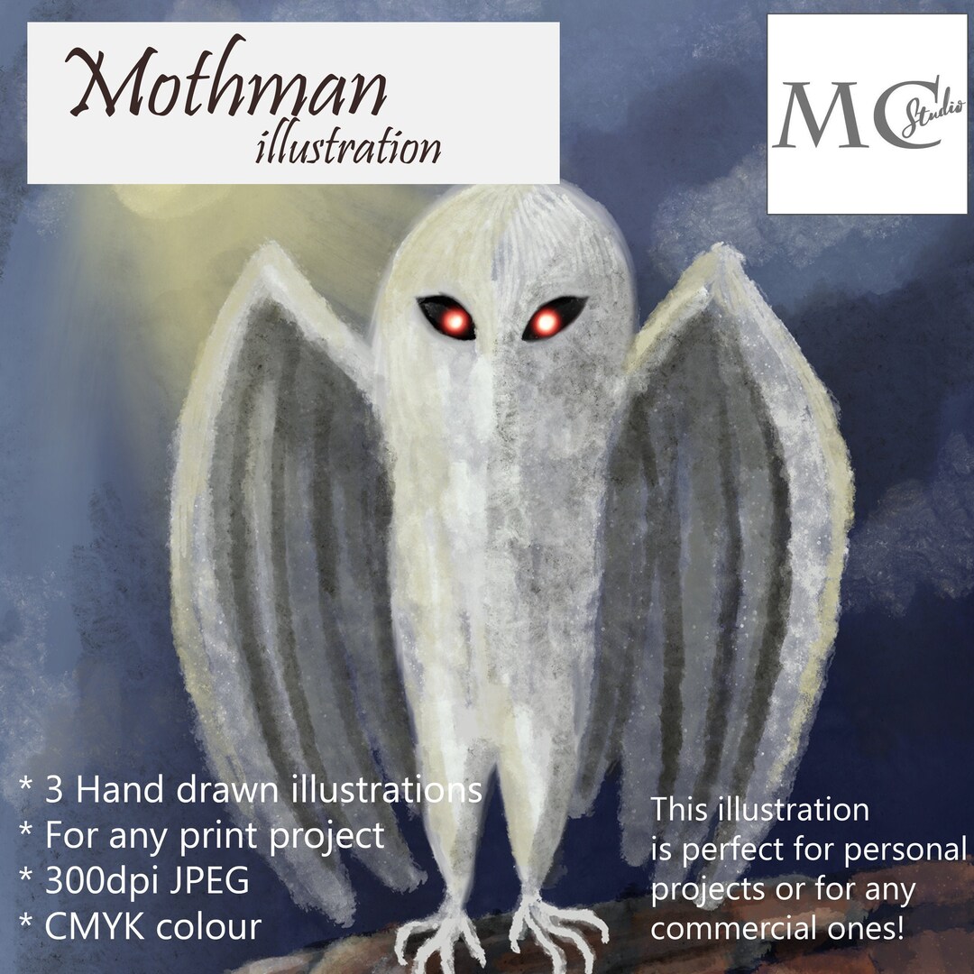 The Mothman 3 Hand Drawn Illustrations to Print and Frame or for Use in ...