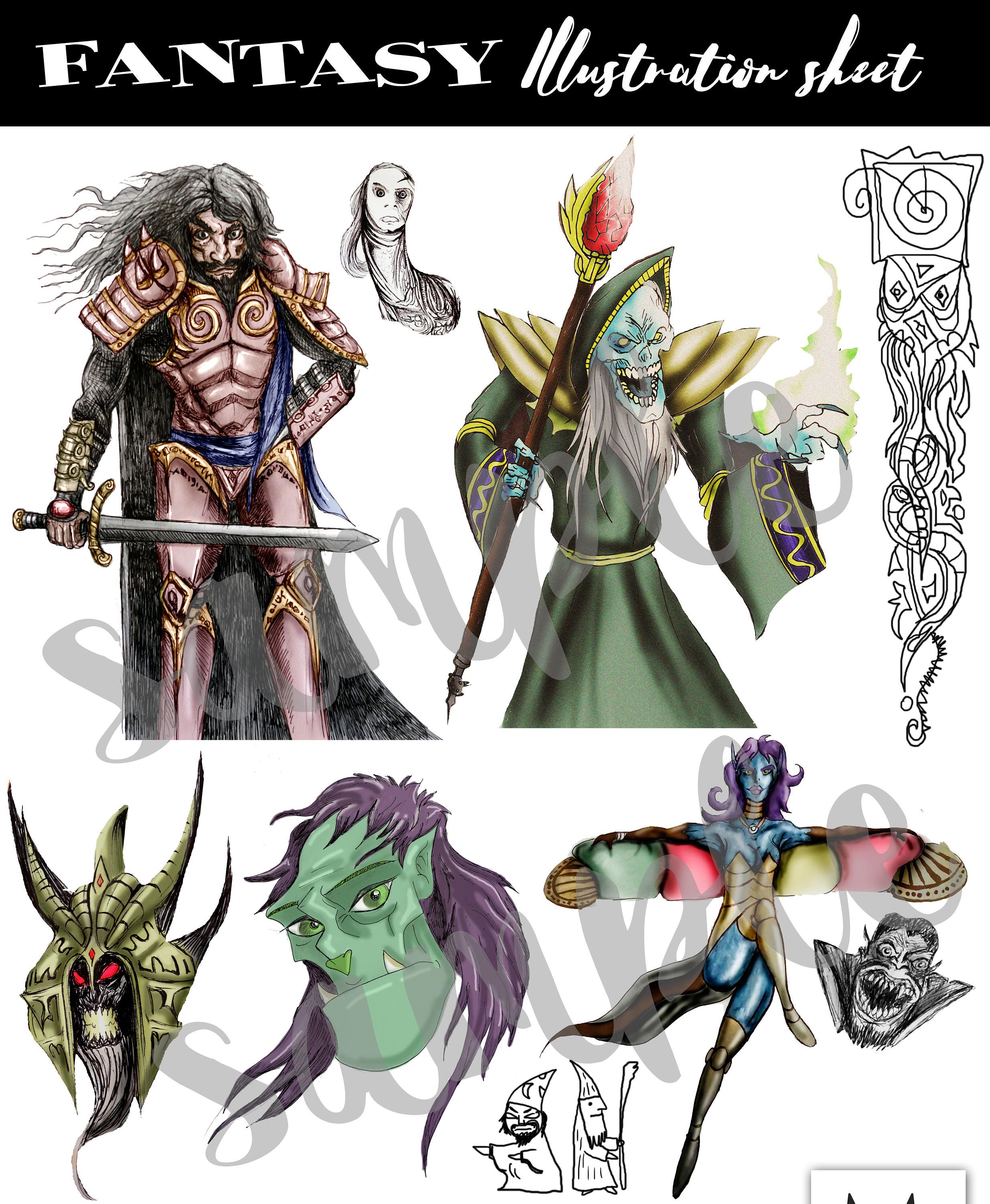 An A3 Digital Sheet of Fantasy Characters for Use in Scrapbooking ...
