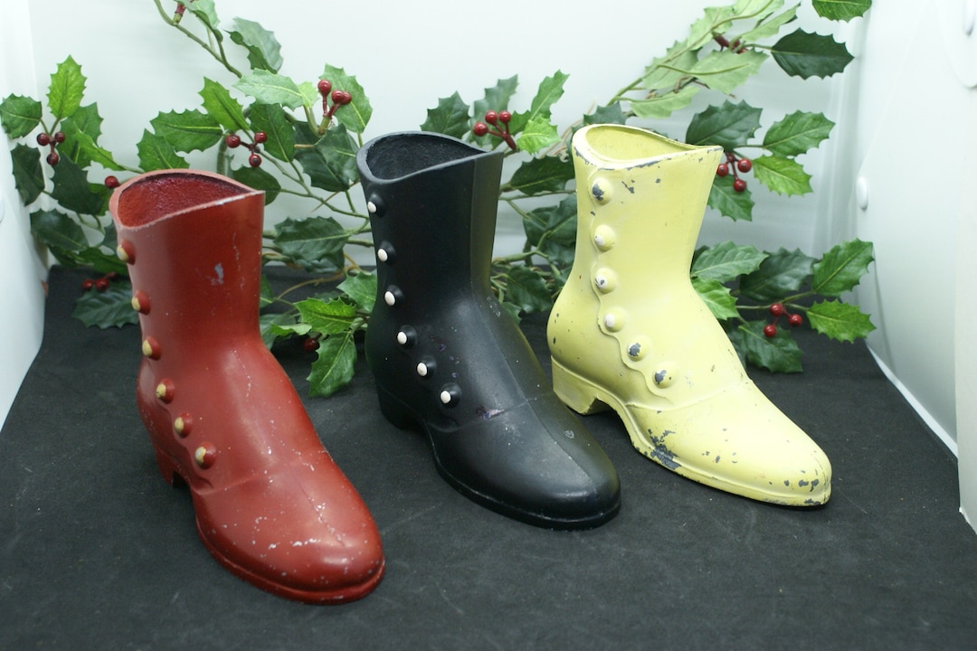 3 Victorian Cast Metal Boot Figurines / Black, Red & Yellow - Etsy