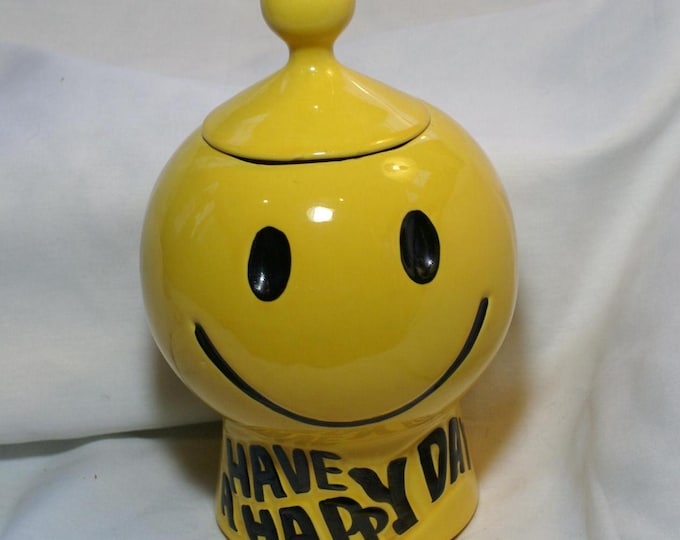 Famous 1970's Mccoy Pottery Smiley Face Cookie Jar " Have a Happy Day ...