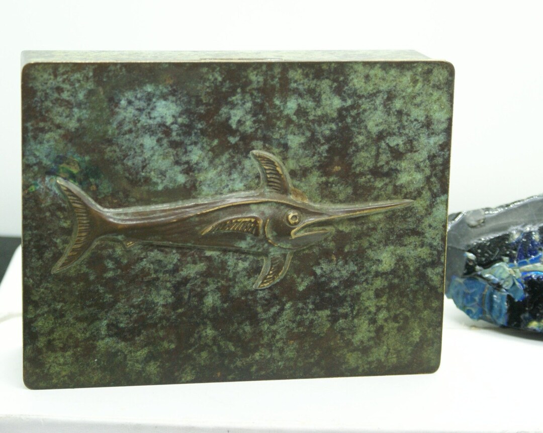 Vintage Sword Fish Metal Box W/wood Trim Inside - Etsy