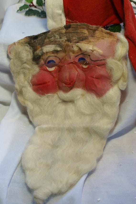 Antique Santa Mask , Beard & Stocking Hat / Good Cond… - Gem