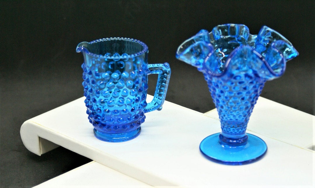Fenton - Blue Hobnail Small Ruffled Pedestal Vase & Hobnail Blue Small ...