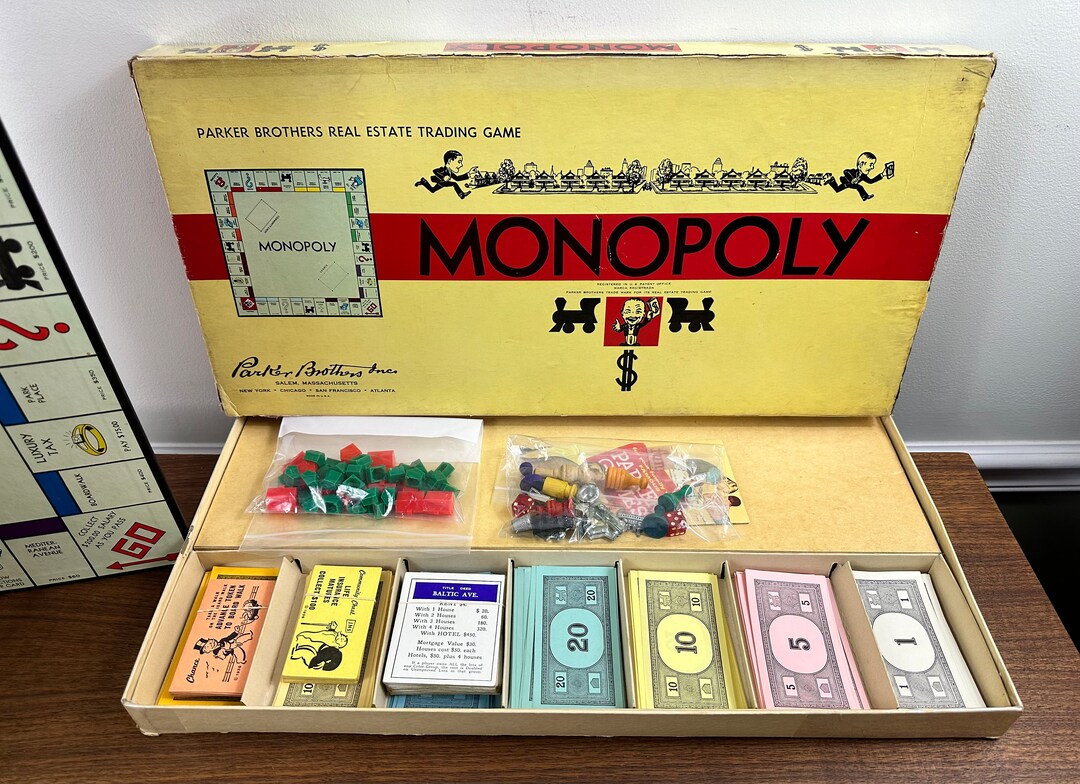 Vintage 1954 Monopoly Game by Parker Brothers the Yellow Years Box ...