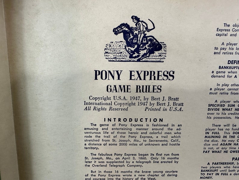Vintage 1947 the Game Pony Express Board Game by Polygon and Bert J ...