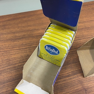 Vintage 1950s Bisodol Mint Tins and Display Package - Contains 6 Tins ...