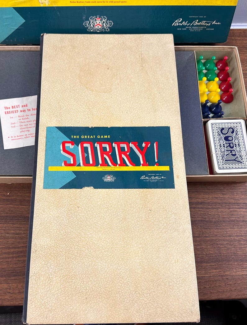 Vintage 1954 Sorry! Board Game - Parker Brothers Complete Edition - Etsy
