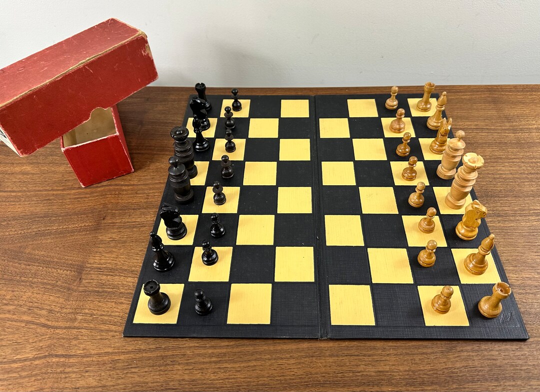 Vintage Wood Chess Set With Carved Wood Chess Pieces and Lowe Board ...