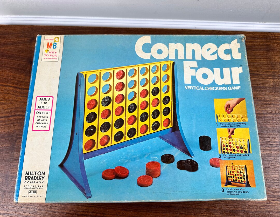 Vintage 1974 Connect Four Vertical Checkers Game Complete Box Shows ...