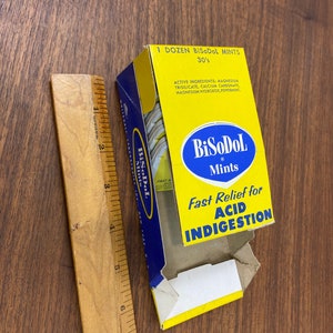 Vintage 1950s Bisodol Mint Tins and Display Package - Contains 6 Tins ...