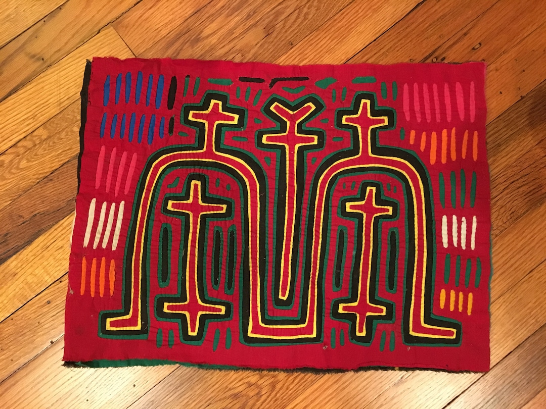 20"x15" Mola Fabric Folk Art, Reverse Appliqué, Vintage Folk Art, Hand ...