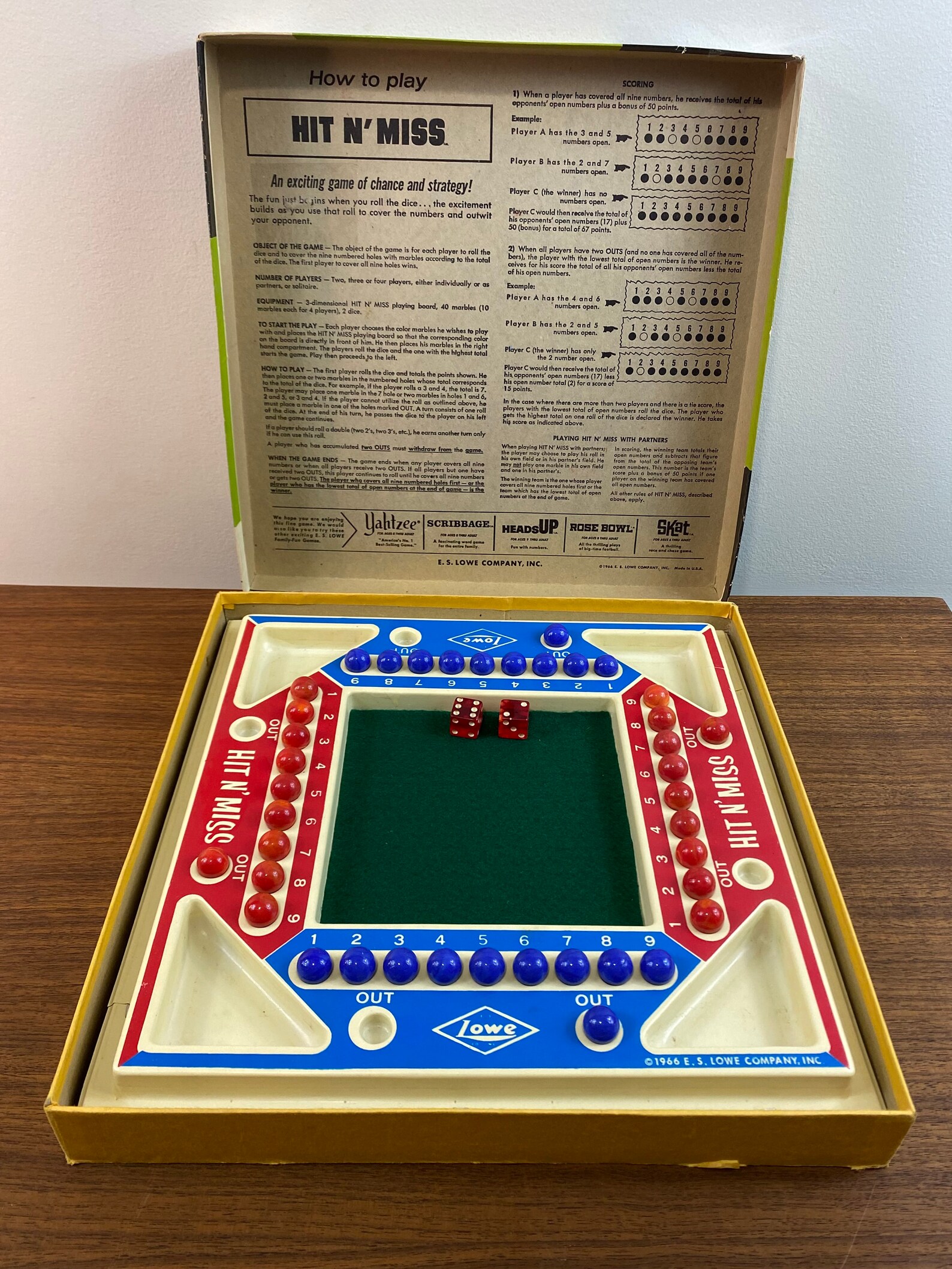 Vintage 1966 Hit N' Miss Marble and Dice Board Game by E.S. Lowe ...