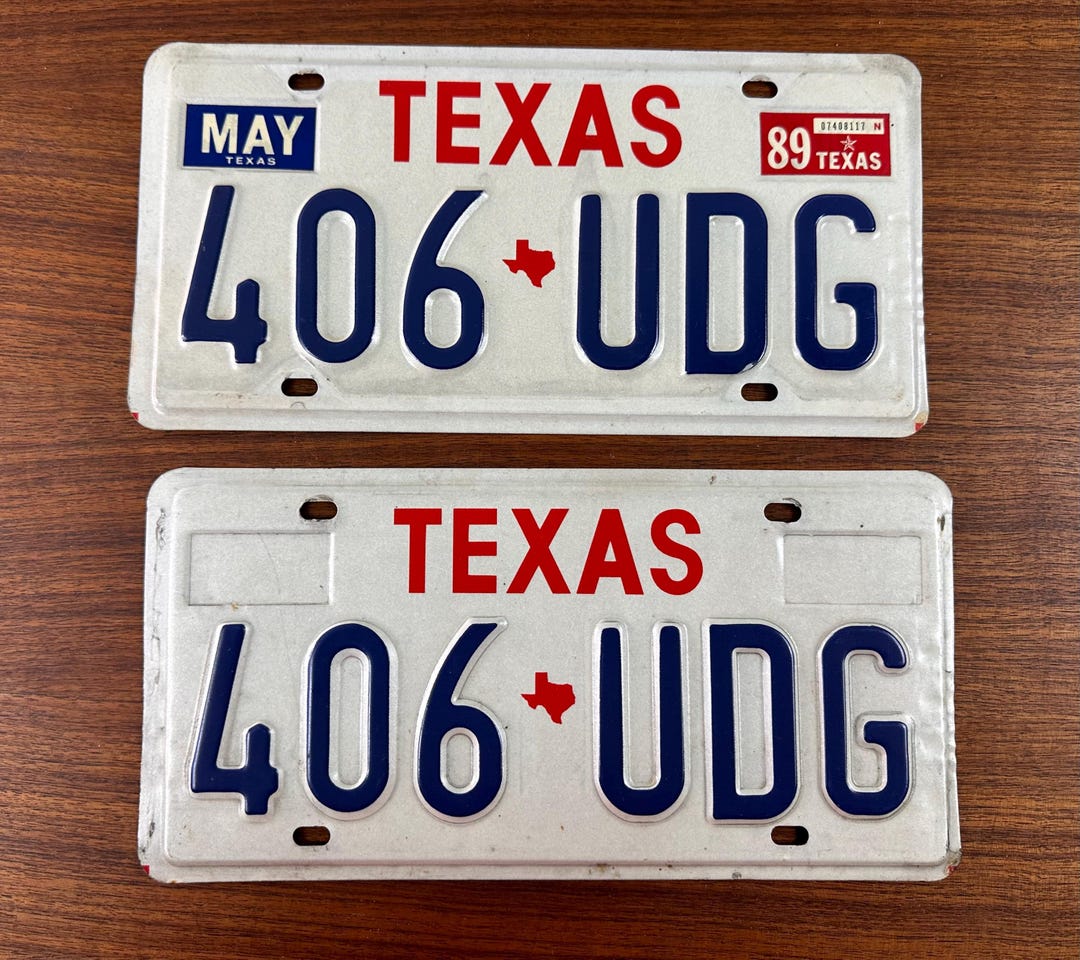 Vintage 1989 Texas License Plate Set 406 UDG - Etsy