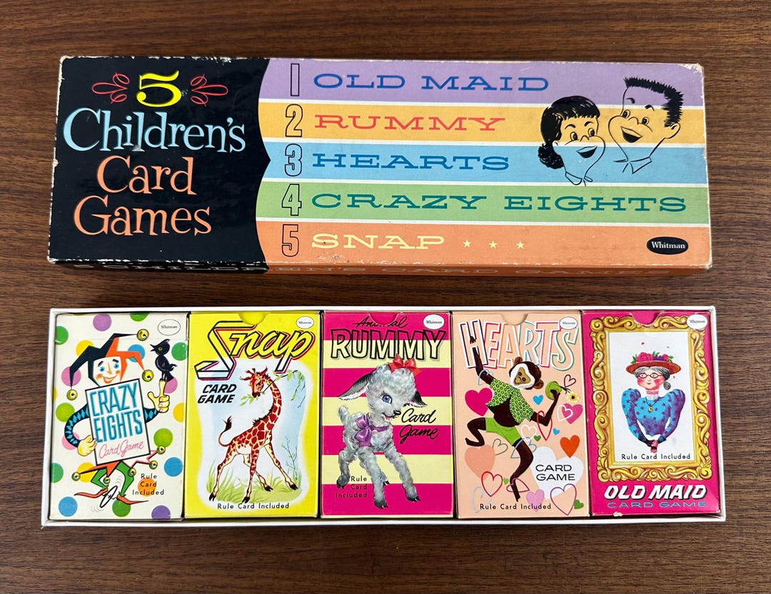 Vintage 1960s Whitman Children's Card Game Set: Crazy 8s, Snap, Rummy ...