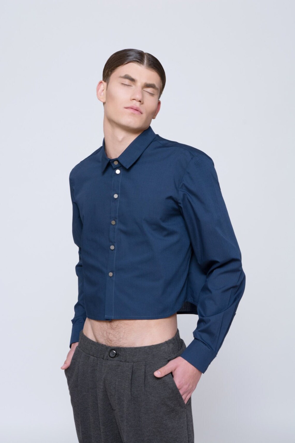 Mens Shirt Mens Belly Shirt Mens Blue Navy Shirt Mens Long Sleeve Shirt ...