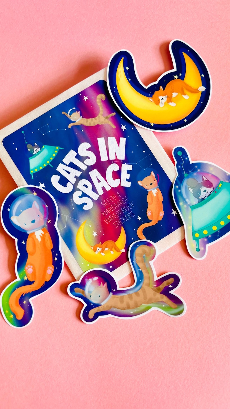 Space Cat Sticker Set: Waterproof Vinyl Astronaut Kitties - Etsy