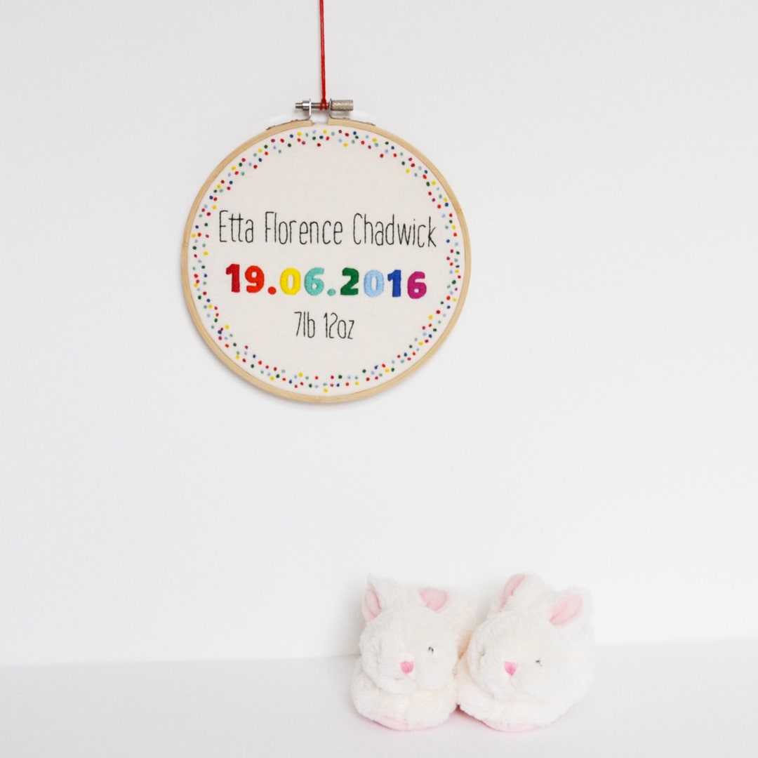 Personalised Rainbow New Baby Hand Embroidery Hoop Art 6 Inch - Etsy