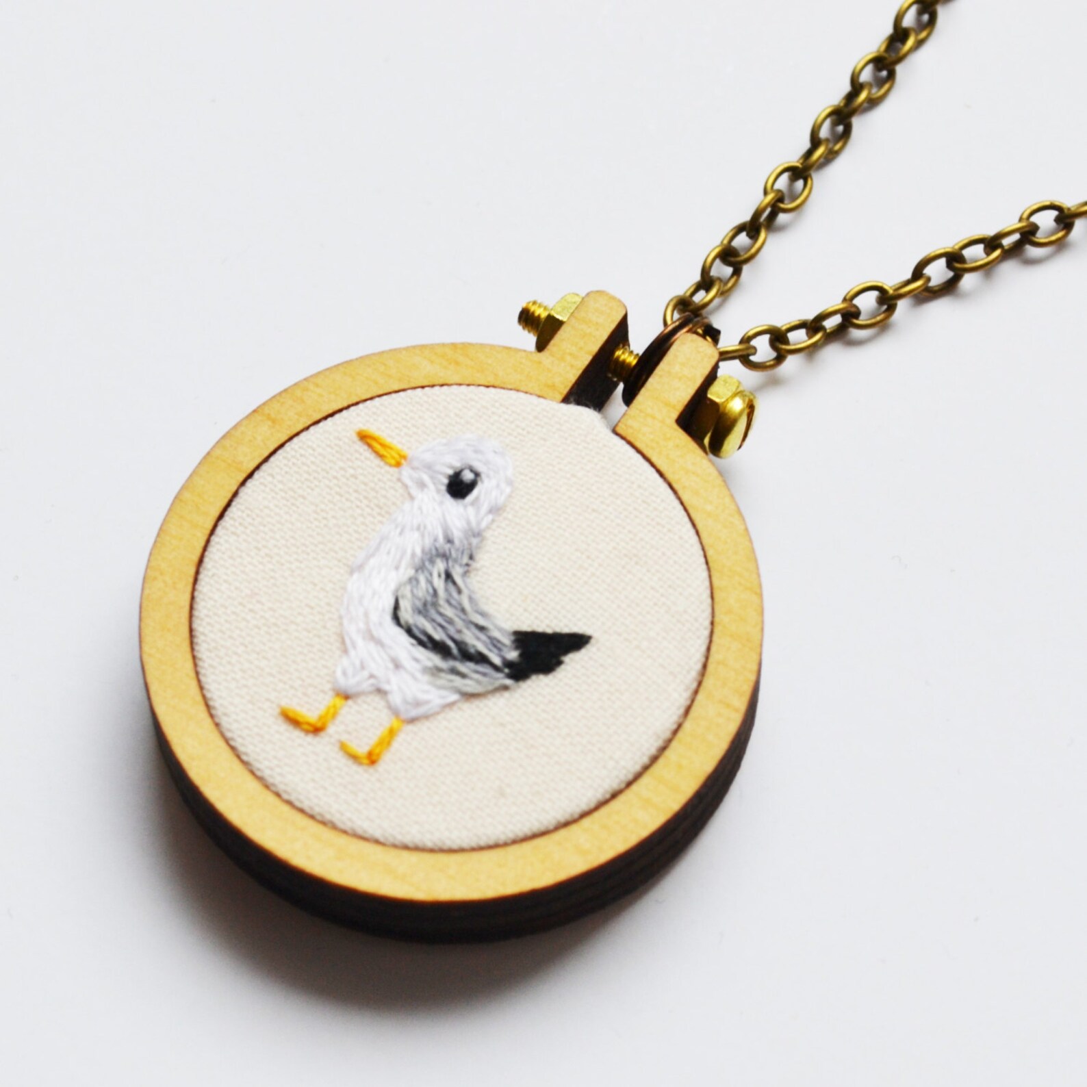 Seagull Miniature Embroidery Hoop Necklace or Brooch Tiny 4cm - Etsy