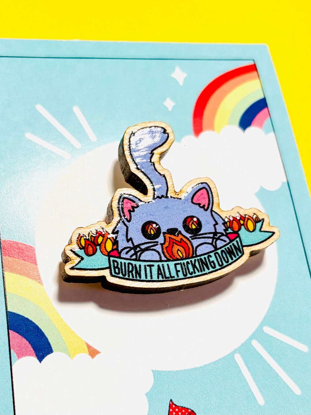 Sweary Cat Funny Sustainable Wooden Pin Badge 35mm - Etsy