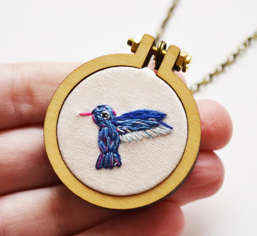 Hummingbird Necklace or Brooch Miniature Embroidery 4cm Hoop - Etsy UK