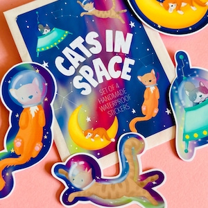 Space Cat Sticker Set: Waterproof Vinyl Astronaut Kitties - Etsy