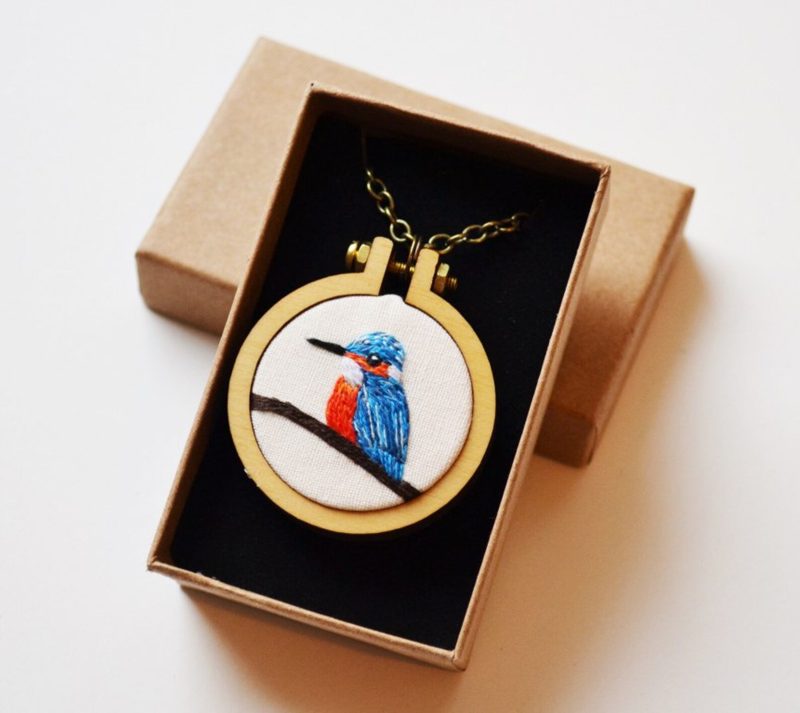 Miniature Embroidery Kingfisher Necklace or Brooch Tiny 4cm - Etsy UK