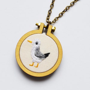 Seagull Miniature Embroidery Hoop Necklace or Brooch Tiny 4cm Hoop Art ...