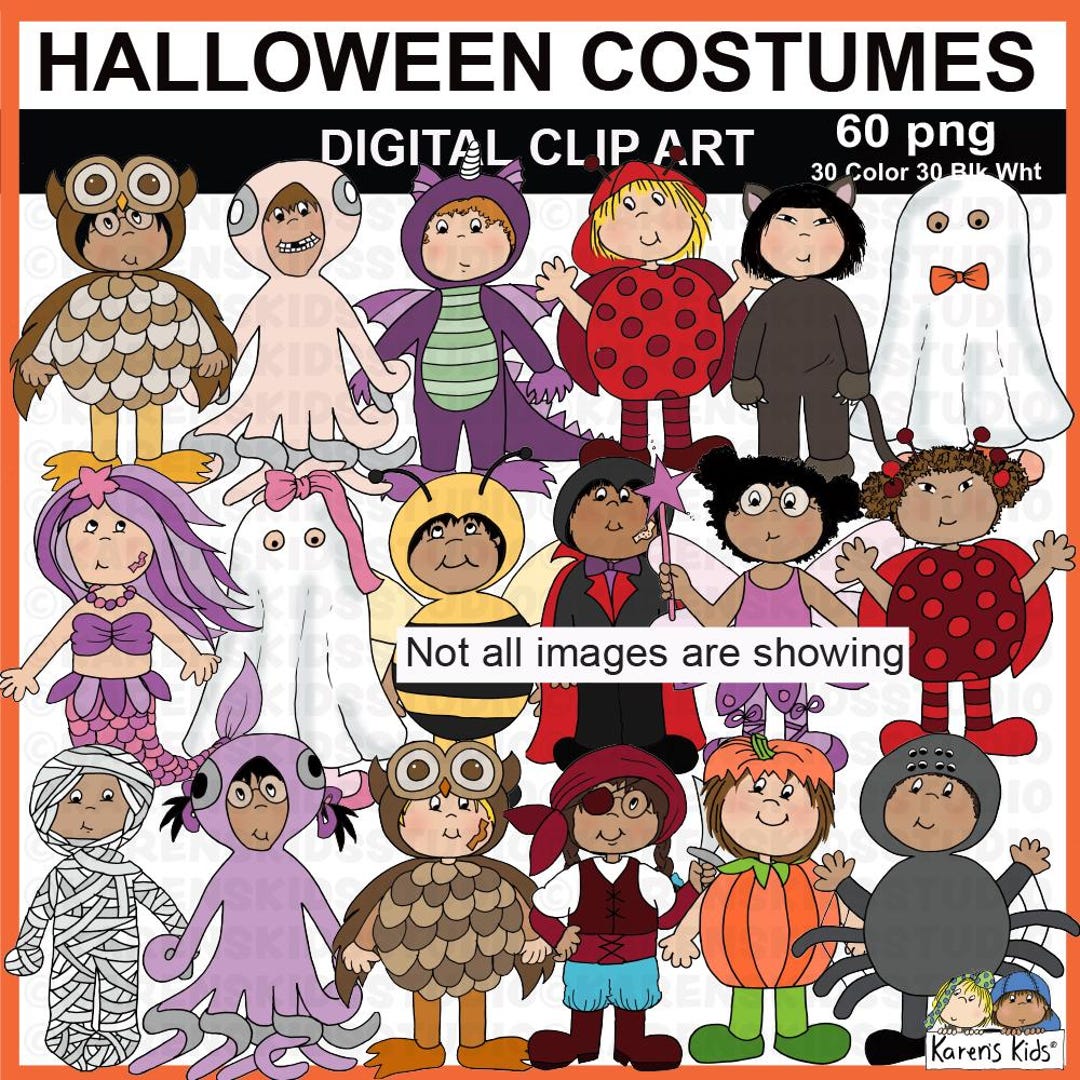 Halloween Costume Kids Clipart 60 Digital Images Color and Blk Wht ...
