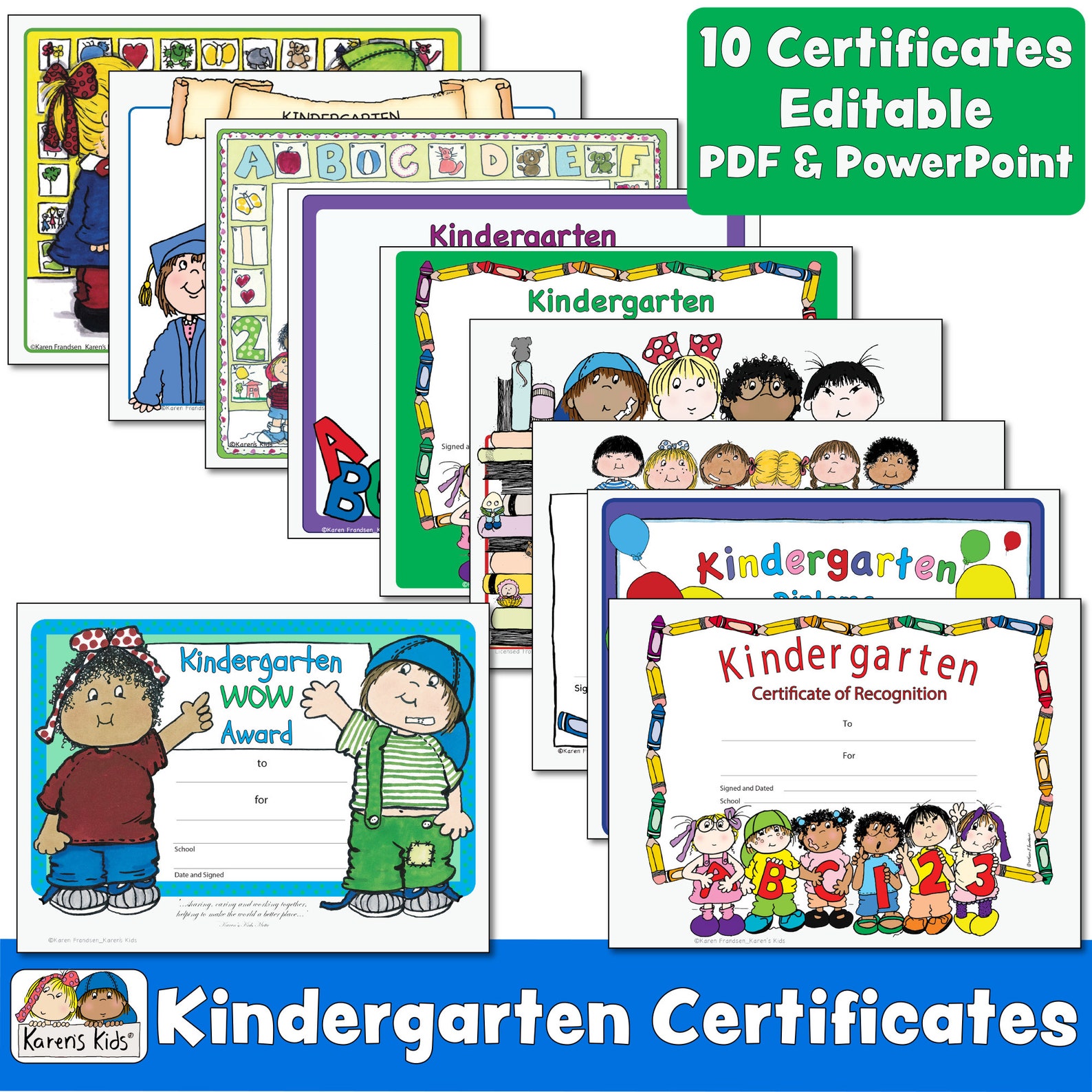 Kindergarten Awards, Full Color Awards, Editable Certificates ...