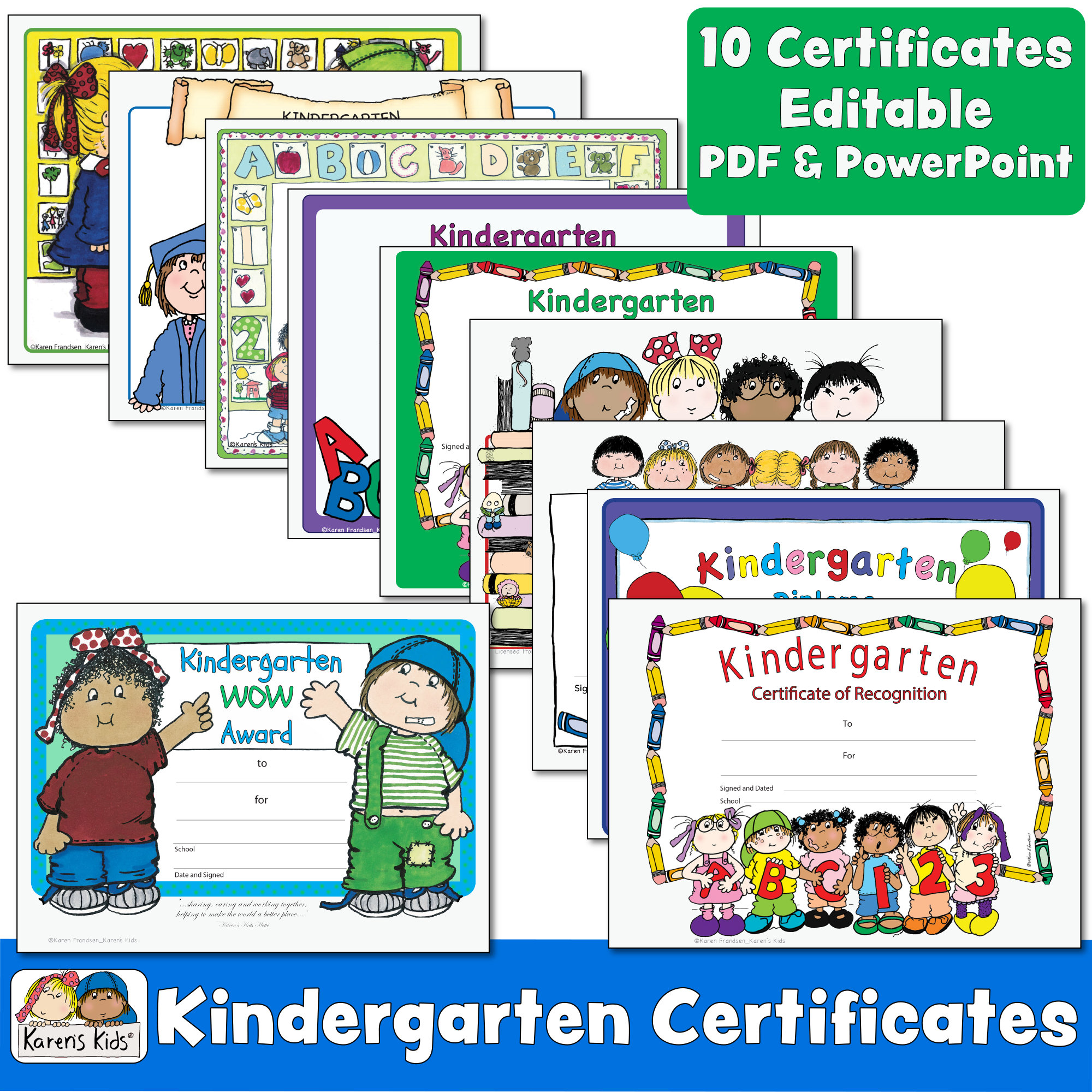 Kindergarten Awards, Full Color Awards, Editable Certificates ...