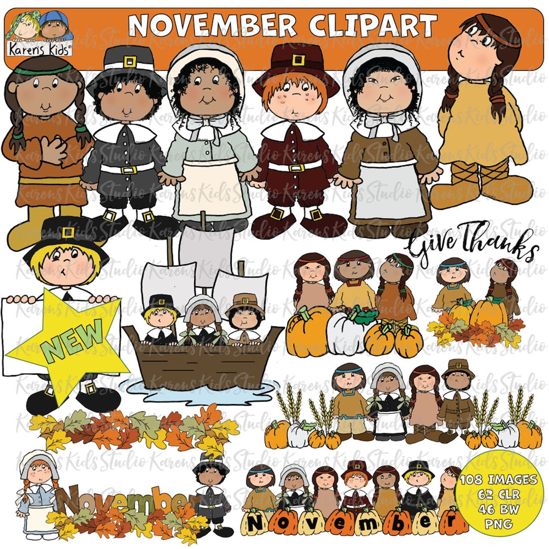 November Clipart, Kids Pilgrim, Costumes, Pumpkins, Thanksgiving Kids ...