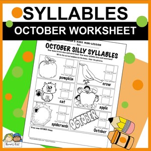Syllable Worksheets, Halloween, October, Fall, K-1 Karen's Kids) - Etsy