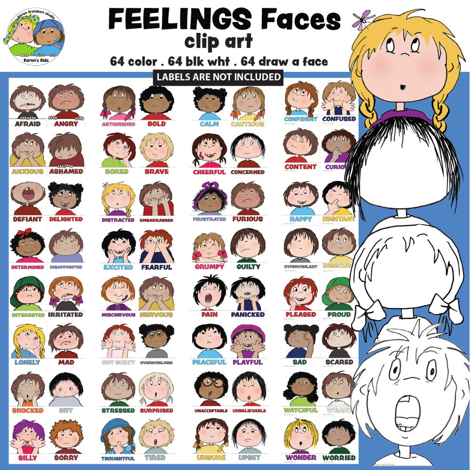 194 Feelings Emotions Clipart, Social Emotional Learning, Color Images ...