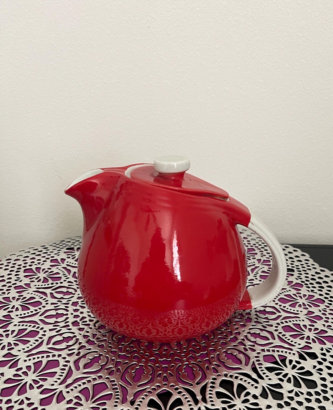 Vintage Hall China Red Deco Small Pert Teapot - Etsy