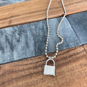 Padlock Pendant Necklace, Beaded Chain, Sterling Silver - Etsy