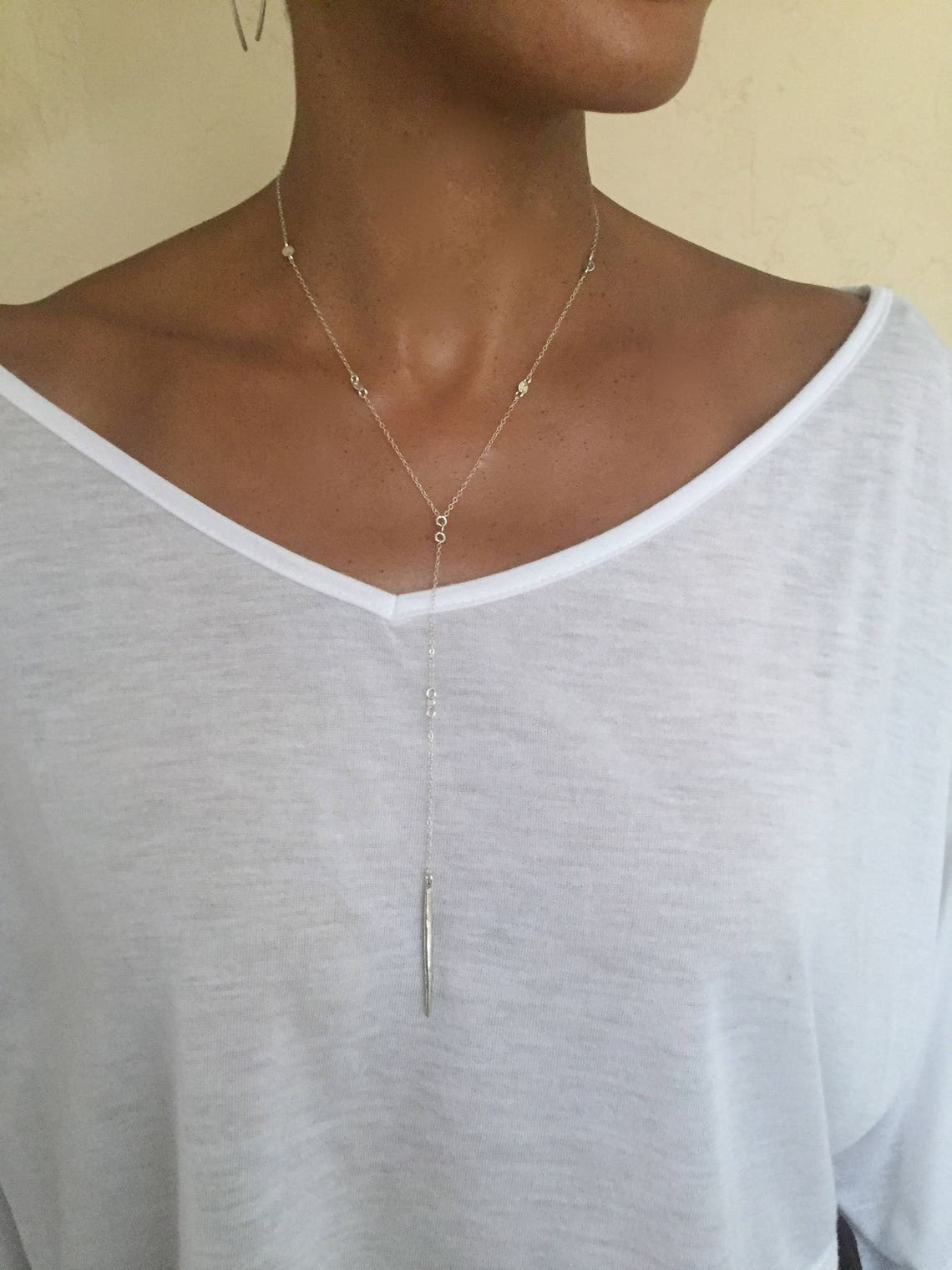 Gold Y Necklace Long Drop Necklace Long Lariat Necklace 14k | Etsy